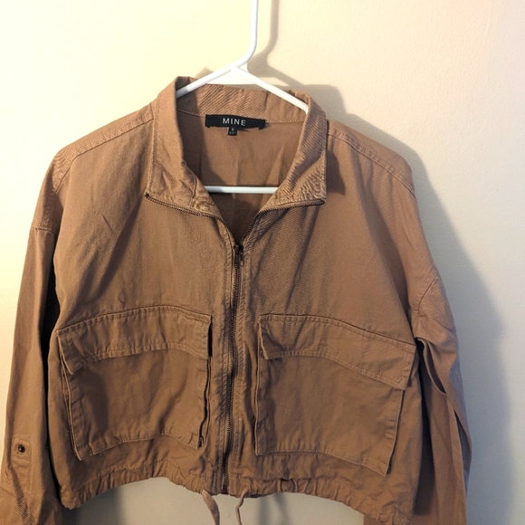 mine | Jackets & Coats | Mine Cropped Khaki Cargo Jacket | Poshmark
